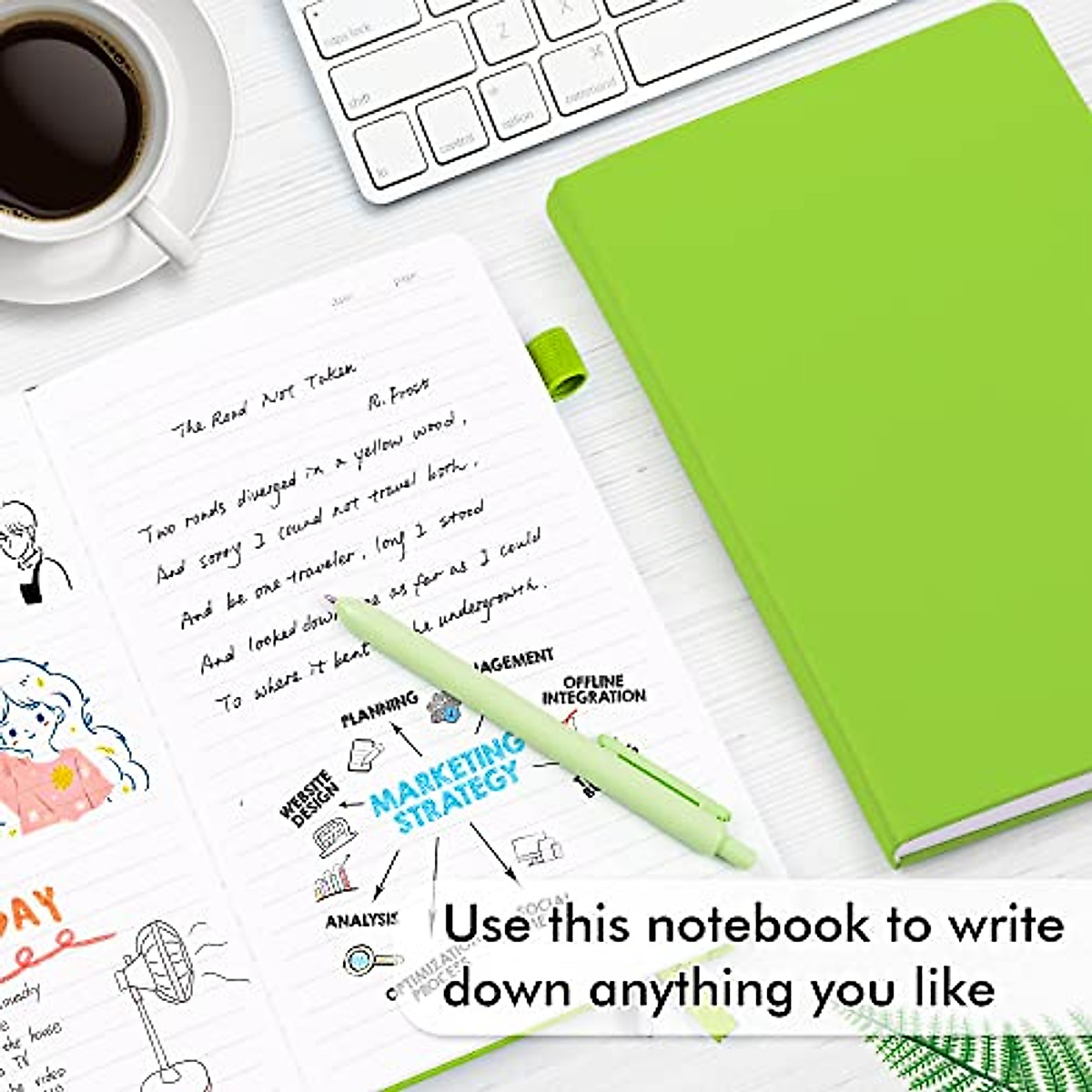 feela 24 Pack Journal Notebook Bulk for Work, Business Notebook Hardcover Lined Writing Journal with Pen Holder for Men Women Note Taking, with 24 Black Pens, 120 GSM, 5.1”x8.3”, A5, Green