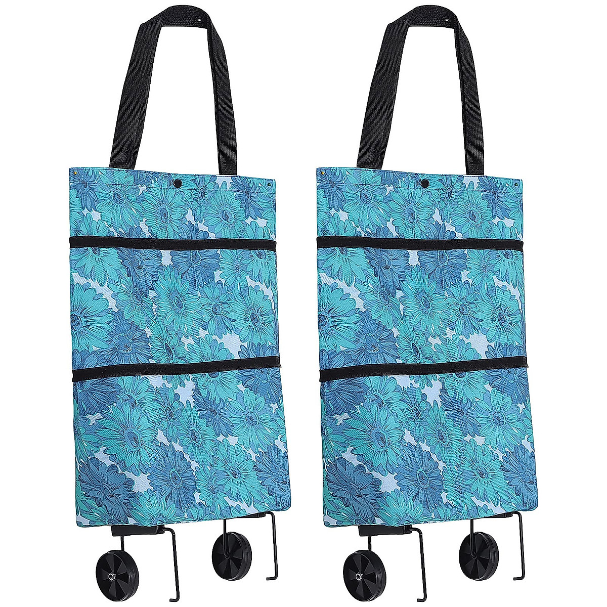 Cabilock 2Pcs Folding Shopping Bags Portable Collapsible Trolley Bags with Wheels for Women As Shown