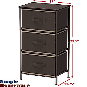 Simple Houseware Nightstands Dresser for Bedroom 3-Tier Organizer Drawer Storage Tower, Brown