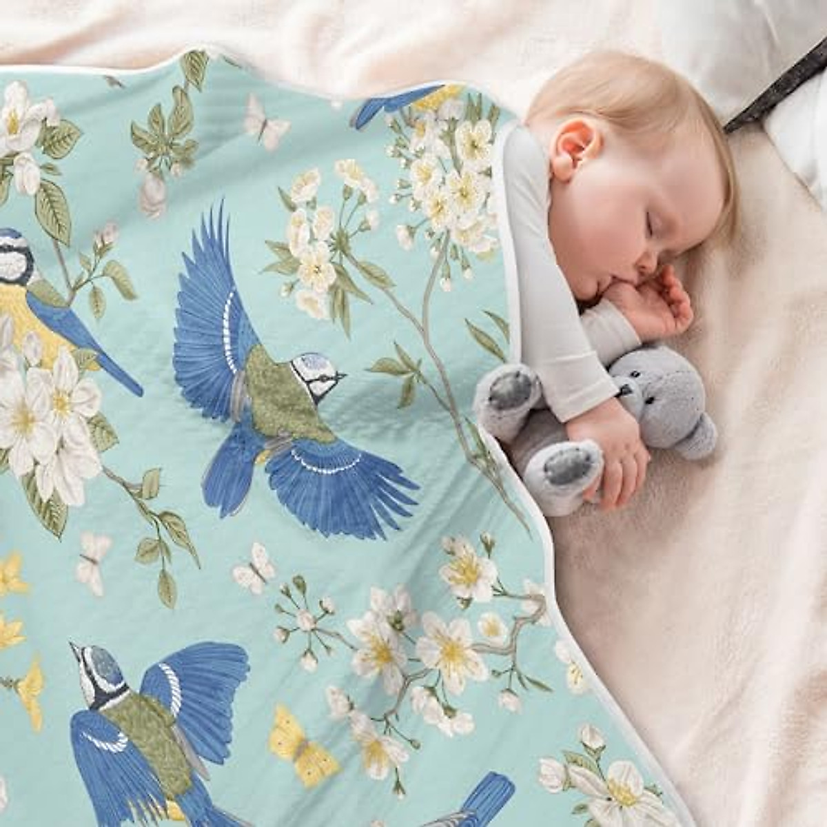 Kigai Floral Bird Pattern Baby Blanket for Boys Girls, Swaddle Blankets Soft Cozy Nursery Receiving Blankets Travel Blanket Throw Blankets for Toddler Newborn, 30 x 40 Inch