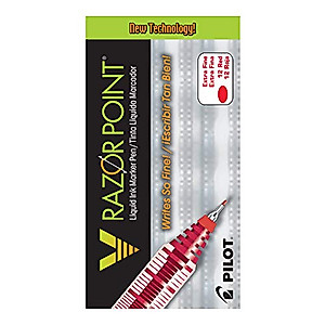 PILOT V Razor Point Liquid Ink Markers, Extra Fine Point, Red Ink, 12-Pack (11022)