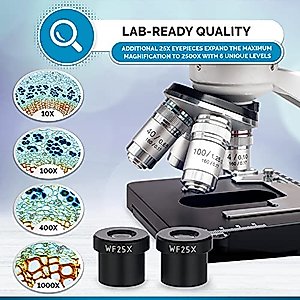 AmScope B120C-WM-PS100 Siedentopf Binocular Compound Microscope, 40X-2500X Magnification, Brightfield, LED Illumination, Abbe Condenser, Double-Layer Mechanical Stage, Includes Book and Set of 100 Prepared Slides