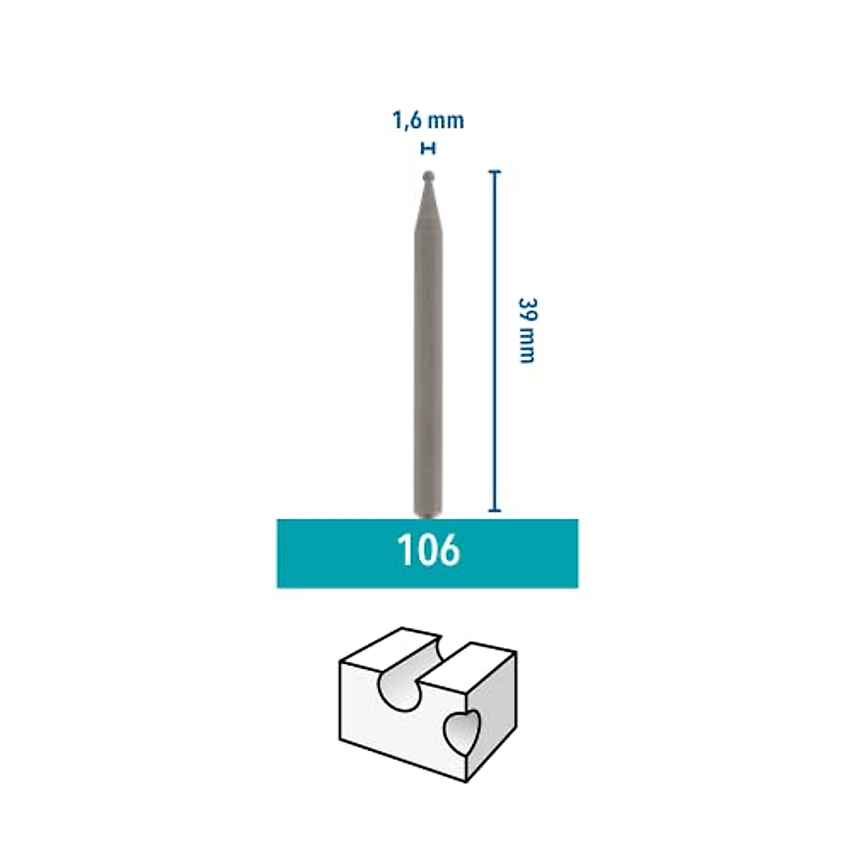 Dremel 106 Engraving Cutting Bit Multipack - 3x Ball-shaped Engraving Cutter with 1.6mm Working Diameter