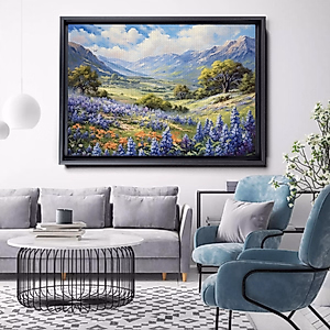 Enchanting Texas, Native Texas Hill Country Bluebonnet Landscape - Fine Art Print Mounted in a White Mat Board