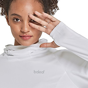 BALEAF Women's Long Sleeve Rash Guard with Face Cover UPF 50+ Swim Shirts Sun Hoddie Lightweight Quick Dry SPF Hiking Fishing Running Tops White Size XL