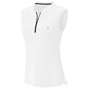 BGOWATU Women's Golf Polo Shirts Sleeveless Zip Up Collarless UPF 50+ Tennis T-Shirt Lightweight Quick Dry White L