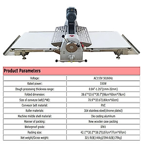 INTBUYING Countertop Dough Sheeter Machine 24in Reversible Pastry Dough Roller Press Sheeter Dough Flatten Laminator Pie Crisp Sheets Folding Machine Danish Pastry Machine 0.04"-1.26" Thickness 110V