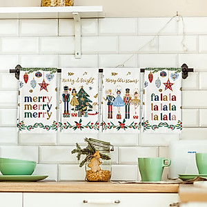 Whaline Christmas Nutcracker Kitchen Dish Towels 18 x 28 Inch Watercolor Xmas Soldier Dish Towel Merry Christmas Hand Drying Tea Towel for Seasonal Cooking Baking, 4 Pack
