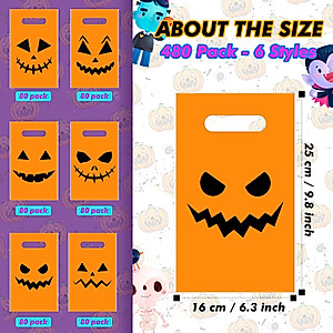 Jetec Halloween Plastic Bags Pumpkin Treat Bags Trick or Treat Plastic Candies Goodie Gift Bags with Handle Halloween Party Favor Bags for Halloween Decoration (480 Pcs)