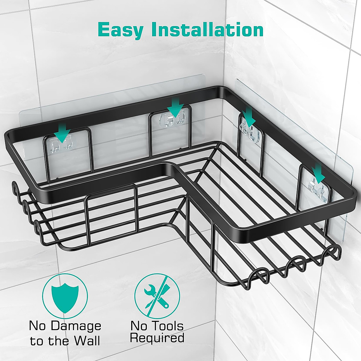 YASONIC Corner Shower Caddy, 3-Pack Adhesive Shower Caddy with Mesh Shower Caddy Portable, Rustproof Stainless Steel Bathroom Shower Organizer, No Drilling Wall Mounted Shower Rack, Bathroom, Black
