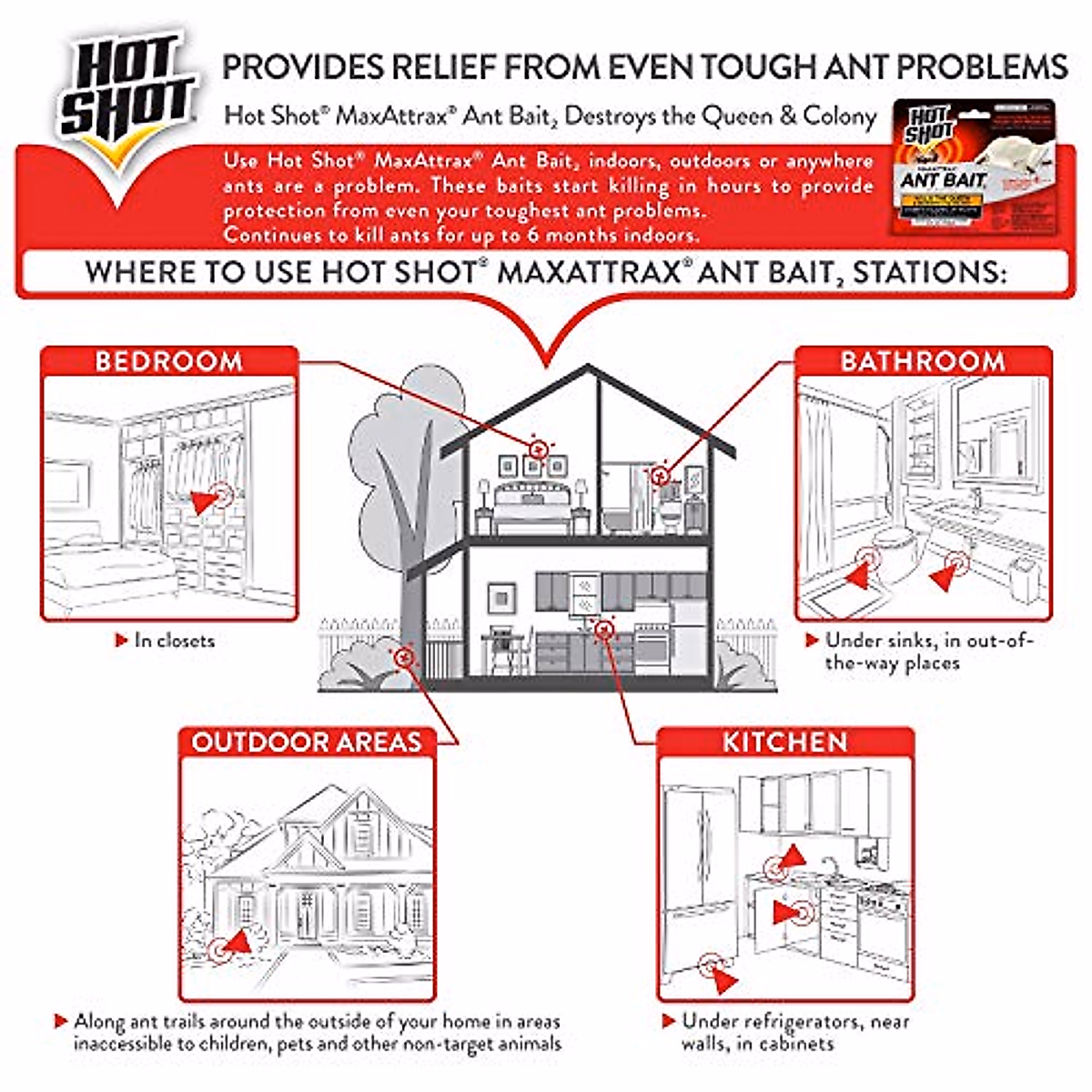 Hot Shot MaxAttrax Ant Bait, 4 Count, 12 Pack