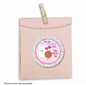 Milk and Cookies Valentine Party Favor Sticker Labels, 40 2" Party Circle Stickers by AmandaCreation, Great for Classroom Valentines, Envelope Seals, Gifts & Treats