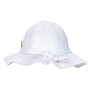 DASMINI Baby & Toddler Wide Brim Sun Hats UPF 50+ Sun Protection Bucket Cap Cute Adjustable Hat (wht Seersucker, 0-6M)