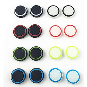 4PCS Silicone Thumb Stick Joystick Analog Grip Thumbsticks Cap Cover Case for PS4 PS3 PS2 Xbox One Xbox 360 Wii U NS Pro Controller (White-Green)