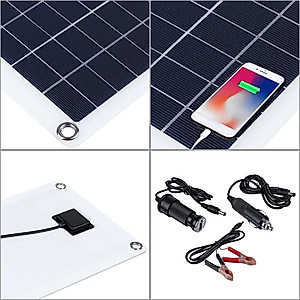DSJ 300W Solar Panel Kit, Portable Dual 12/5V Dc USB Outdoor Battery Charger with Cigarette Lighter Plug/Charge Controller for Car Yacht Rv/30A