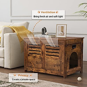 DINZI LVJ Litter Box Furniture, Flip Top Hidden Cat Washroom with Louvered Window, Entrance Can Be on Left/Right Side, Enclosed Cat Litter House Side Table for Most of Cat and Litter Box, Rustic Brown