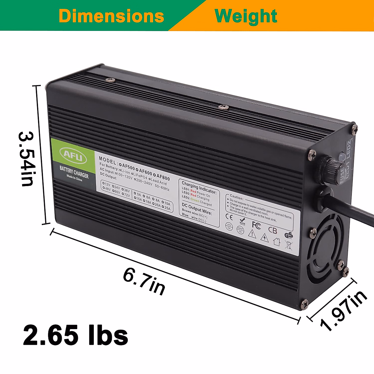 84V 5A Li-ion Battery Smart Charger for 20S 72V Li-ion Battery Black Aluminum Case with Cooling Fan (GX16 1+ 3- Plug)