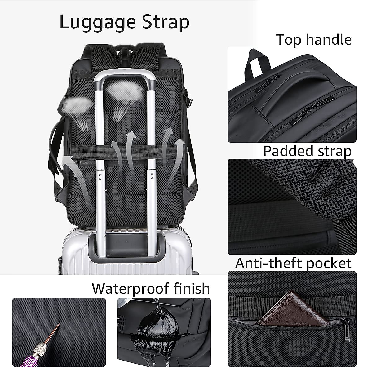 32L Travel Laptop Backpack for Men Fit 16 Inch Notebook, Flight Approved Carry On Suitcase Backpack, Expandable Large Luggage Backpack Water Resistant Weekender Overnight Daypack, Black