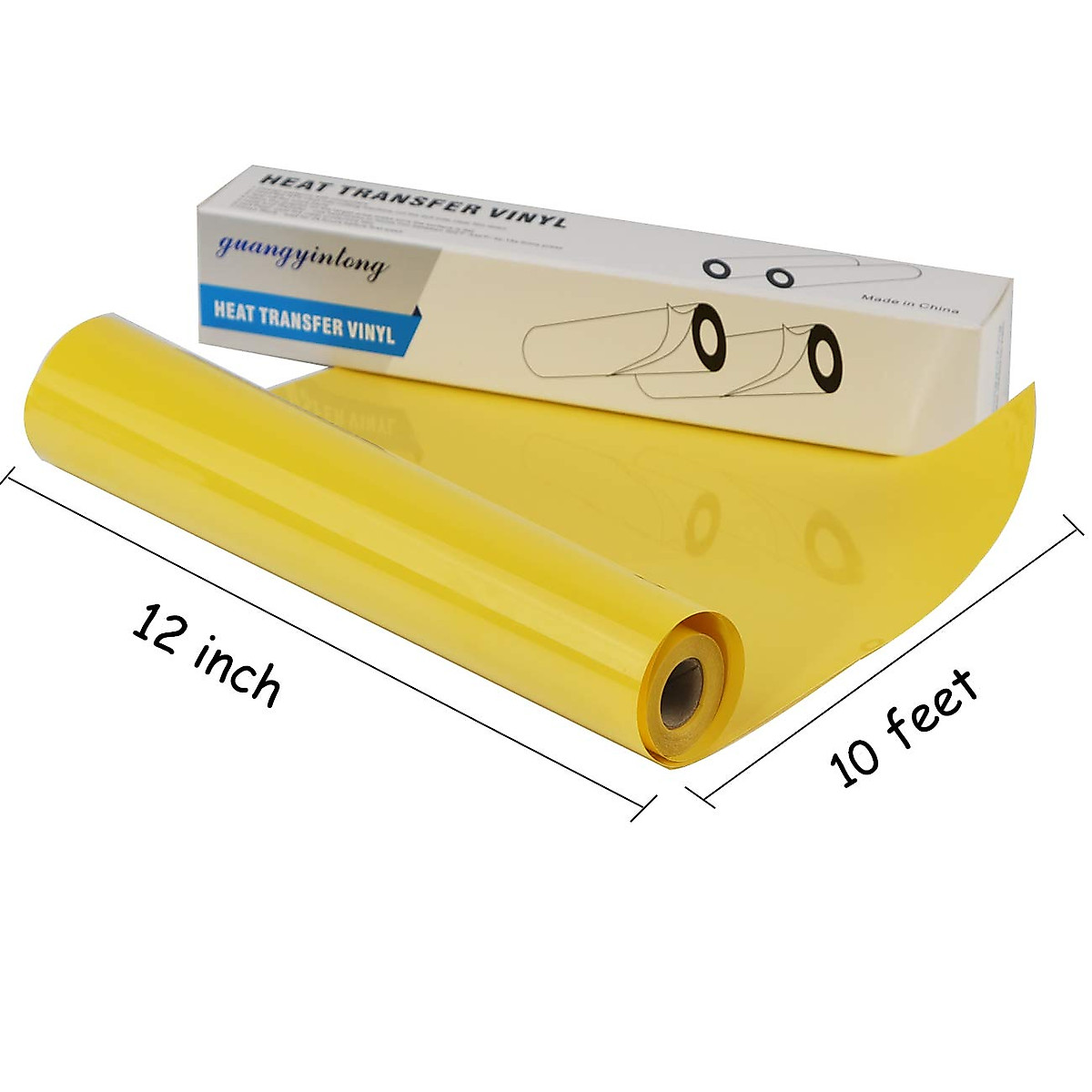 guangyintong Heat Transfer Vinyl Yellow HTV Rolls, 12" x 10ft Yellow Iron on Vinyl for T-Shirts, Matte Surface Yellow HTV Vinyl for All Cutter Machine Easy to Cut & Weed for Heat Vinyl DIY Design