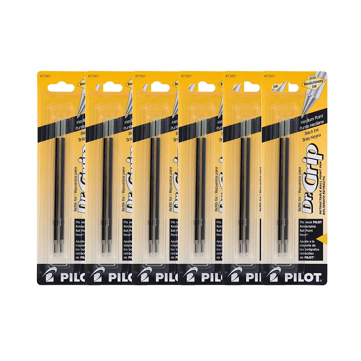 Pilot Dr Grip Retractable Ballpoint Pen Refills, 1.0mm, Medium Point, Black Ink, 6 (Pack of 2)