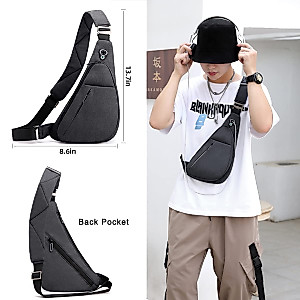 Sling Bag Slim Waterproof Shoulder Backpack For Travel Hiking Anti-Thief Crossbody Chest Daypack Personal Pocket Bag (Black for Right Hand User)