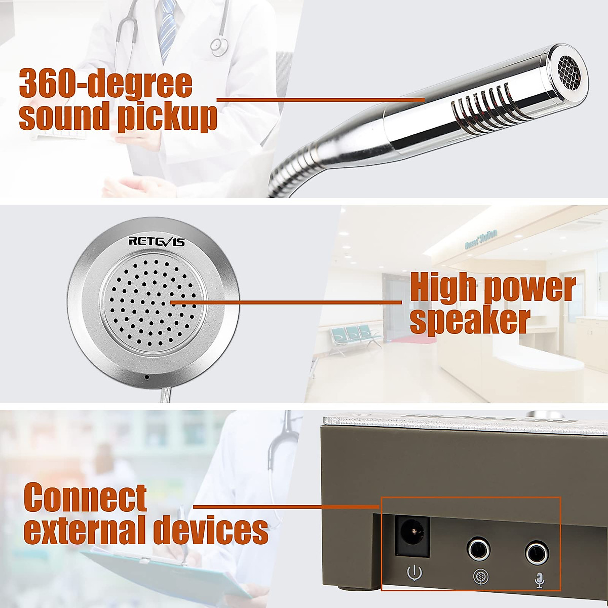 Retevis RT-9908 Window Speaker,Window Intercom Dual-Way Voice,Window Speaker Intercom System for Business,Bank,Ticket Window