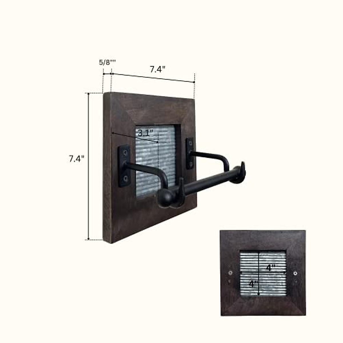 Kotinara Farmhouse Toilet Paper Holder - Hard Wood with Galvanized Metal and Black Hardware - Modern Rustic Toilet Roll Holder - Country Inspired Farmhouse Bathroom Decor Accessories