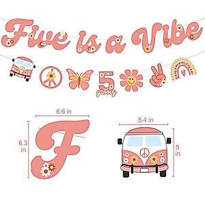 Five is A Vibe banner Groovy 5th Birthday Decorations Hippie Banner Boho Decor Retro Flower Daisy 60's 70's Theme for Kids Girl Boy Bday Party Supplies