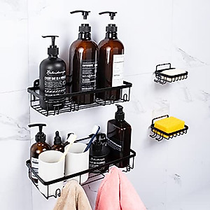 Shower Shelf for Inside Shower Adhesive Shower Caddy Soap Holders and Hooks No Drilling Shelves Bathroom Storage, Stainless Steel Organizer Wall Mount Toilet Storage Accessories Rustproof 4 sets