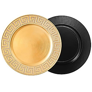 USA Party Flower Greek Plastic Charger Plate, Set of 12 (13 Inch)(Gold)