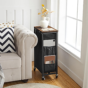 HOOBRO Slim Laundry Hamper with Lid, 11Gal Rolling Laundry Basket with Wheels, Laundry Sorter with Side Pockets and Handle, Oxford Fabric Bag, Space-Saving, Rustic Brown and Black BF24XY01G2