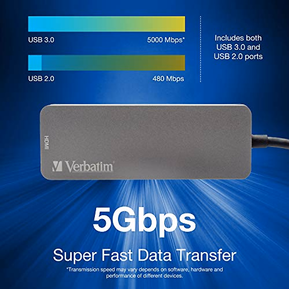 Verbatim 4-in-1 USB C Hub Adapter with Dongle - 60W Power Delivery, USB 3.0, USB 2.0 for USB C Laptops + 6FT Monster 4K Ultra HDMI Cable