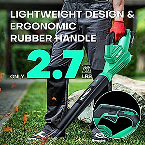 KIMO Electric Leaf Bblower, 200 CFM 170 MPH Lightweight Handheld Cordless Leaf Blower, 20V Leaf Blower Cordless with Battery and Charger, Small Leaf Blowers for Lawn Care, Yard | Patio| House |Jobsite
