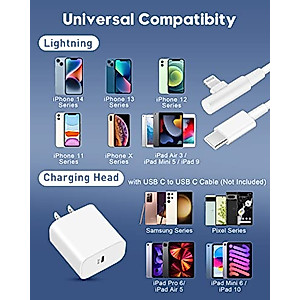 Apple Fast Charger [MFi Certified], 2Pack Apple Charger 10FT Long USB C to Lightning Cable (90 Degree) with 20W PD 3.0 USB C Wall Charger Fast Charging Block for iPhone 14 13 12 11 Pro Max XS XR, iPad
