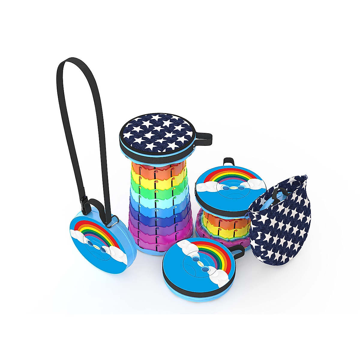 ALEVMOOM Portable Collapsible Stool with Cushion Retractable Folding Telescoping Stool for Adults Sturdy Capacity 440lbs Foldable Camping Stool for Outdoor Hiking Garden BBQ with Bag