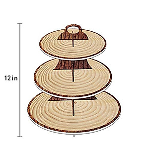 Wood-Grain 3-Tier Cardboard Cupcake Stand/Tower | Wild One, Woodland Animal Baby Shower Decorations, Camp-Fire Party Supplies, Lumberjack Theme Birthday Decor, Western Cowboy/Cowgirl Birthday Parties