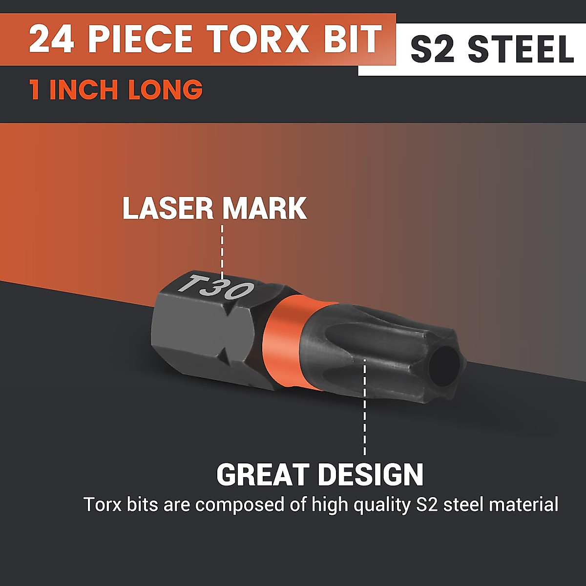 GURADESIGN 24-Piece Torx Bit Set, T5 - T40 Tamper Resistant Star Bits Set,Security Torx Bit Set, S2 Steel
