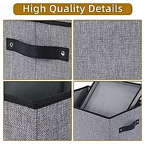 YheenLf Fabric Storage boxes,Storage Baskets for Shelves with Lids, Fabric Storage Bins with Handles, Decorative Linen Closet Organizers Boxes,Medium, Gray, 3-Pack