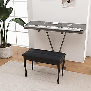 Giantex Duet Piano Bench with Storage, Keyboard Bench with Padded Cushion, Solid Wood Legs, Storage Compartment for Music Books, Comfortable PU Leather Piano Stool, 360 LBS Load Capacity
