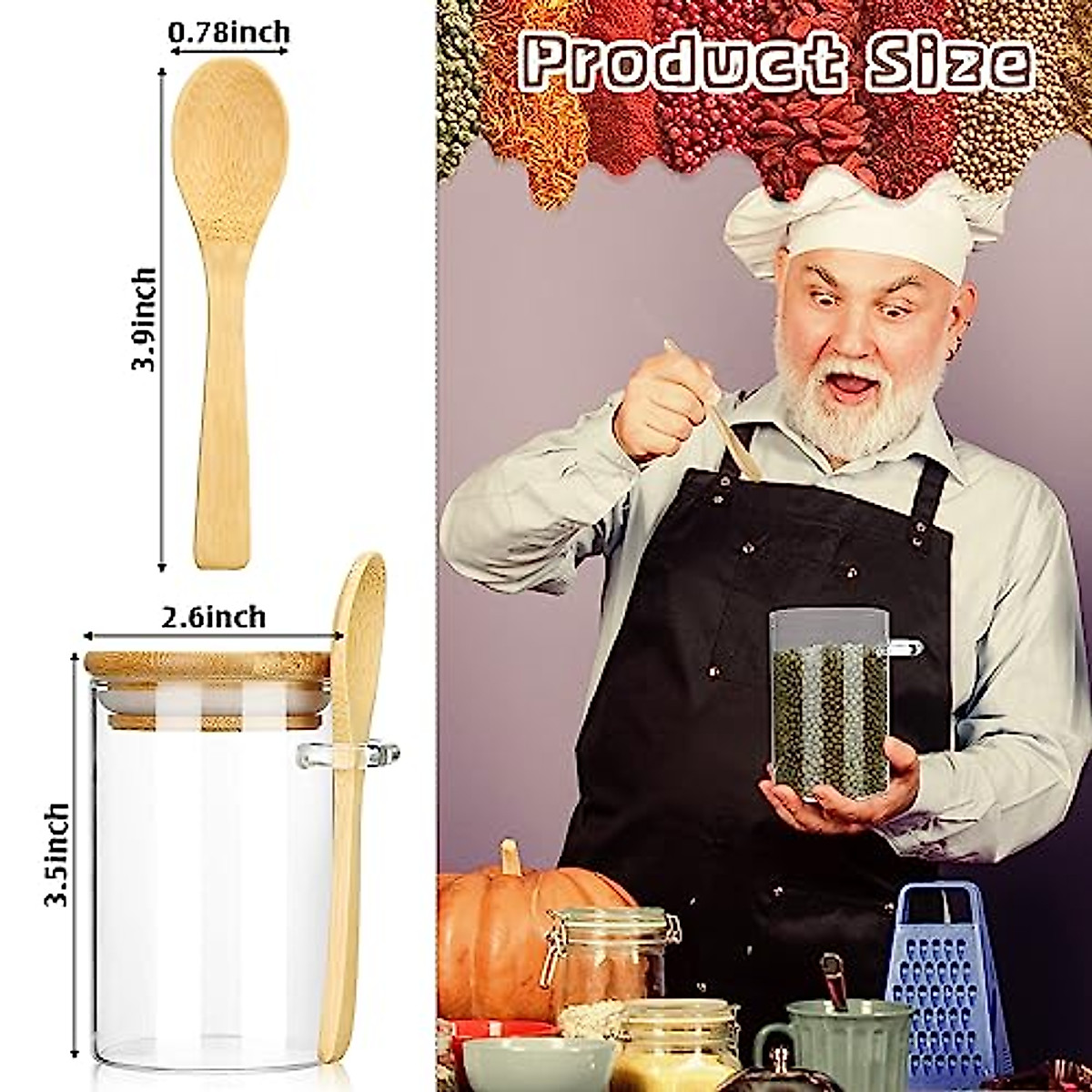 Roshtia 12 Sets Glass Jars with Bamboo Lids and Spoons Airtight Glass Jars Containers Borosilicate Glass Canisters Food Storage Canister for Hot Chocolate Bars Coffee Oats Spices Marshmallows (10 oz)