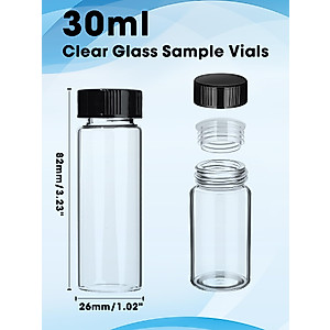 30ml Clear Small Glass Vials with Screw Caps, Small Vials for Essential Oil, Leak-Proof Sample Vials with Lids(10pcs)