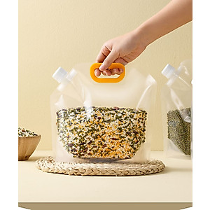 PENCK 2.5L Moisturize Proof Storage Bags 5Pcs Reusable Plastic Bags Emergency Water Storage Large Capacity Clear Cereal Dry Food Containers Stand Up Grain Sealed Bag with Funnel