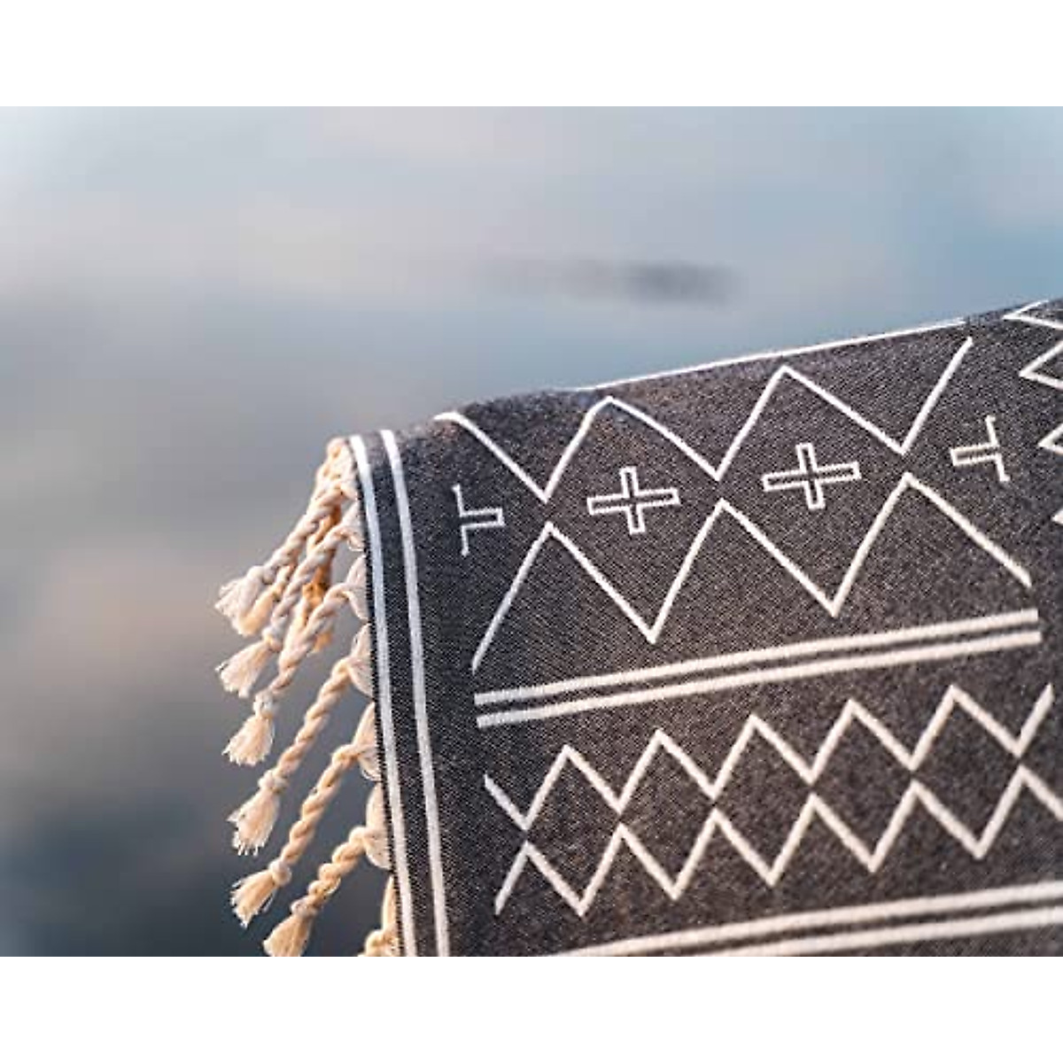 Organic Blanket Home Throw - Turkish Throw Light Weight Beach Blanket, Camping Blanket Picnic Blanket - 100 Cotton GOTS Blanket – Geometric (Black and Grey)