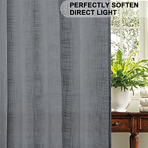 Kinryb Dark Grey Linen Sheer Curtains 95 inch Length for Living Room Soft Grommet Top Extra Long Semi Sheer Window Treatment Privacy Curtain Sets for Bedroom Dark Grey 52”W x 95”L 2 Pieces