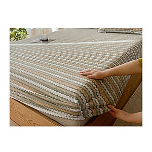 OBONG 100% Cotton Queen Fitted Sheet with Elastic All Around Bedspreads Soft Silky Sateen Weave King Mattress Cover Fits Mattress Upto 11 Inches (Color : A, Size : King)