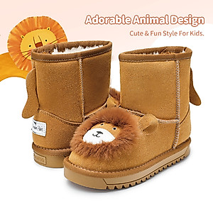 DREAM PAIRS Boys Girls Snow Boots Toddler/Little Kids Winter Cute Shoes Brown/Lion Size 7 Toddler SDSB2223K
