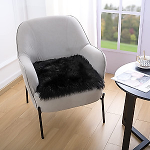 Noahas Black Faux Fur Table Runner,Cute Seat Chair Cushions for Dining Chairs,Fluffy Fur Placemats,Faux Sheepskin Chair Pads,Fuzzy Square Fur Chair Cover,Locker Rug,Table Mat (1.6 x 1.6 ft,1 Pack)