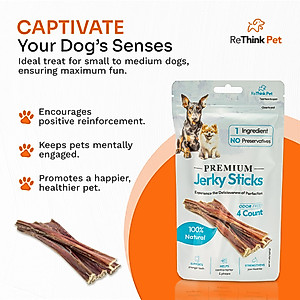 ReThink Pet Dog Jerky Treats Made in USA Only, Natural Beef Jerky, Long-Lasting Jerky Dog Treats for Pet's Dental Hygiene, All-Natural Dog Treats, 4-Pc Chew Sticks for Dogs, Dog Jerky Treats