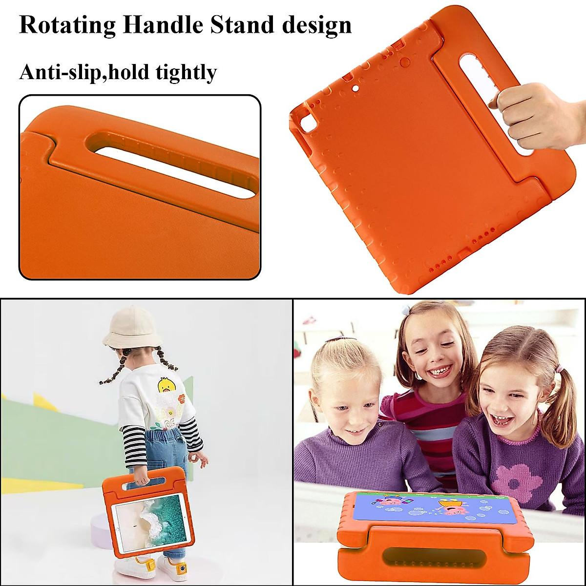 UUcovers Kids Case for iPad 9th/8th/7th Generation 10.2" with Rotating Handle/Stand Lightweight Soft EVA Foam Shockproof Rugged Kickstand Boy Girl Kid Cover for iPad 10.2 Inch 2021/2020/2019, Orange