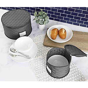 7" Small Plate Storage Case - China Storage Container - Stackable With Padded Interior to Store your Dinnerware Dishes - 12 Felt Dividers Included - Gray - Great for Saucers, Bowls, Appetizer Plates